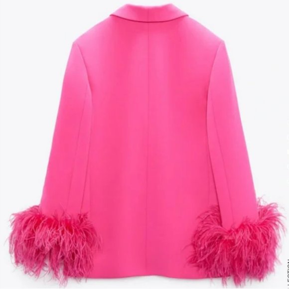 Zara | Jackets & Coats | Zara Pink Feather Blazer | Poshmark